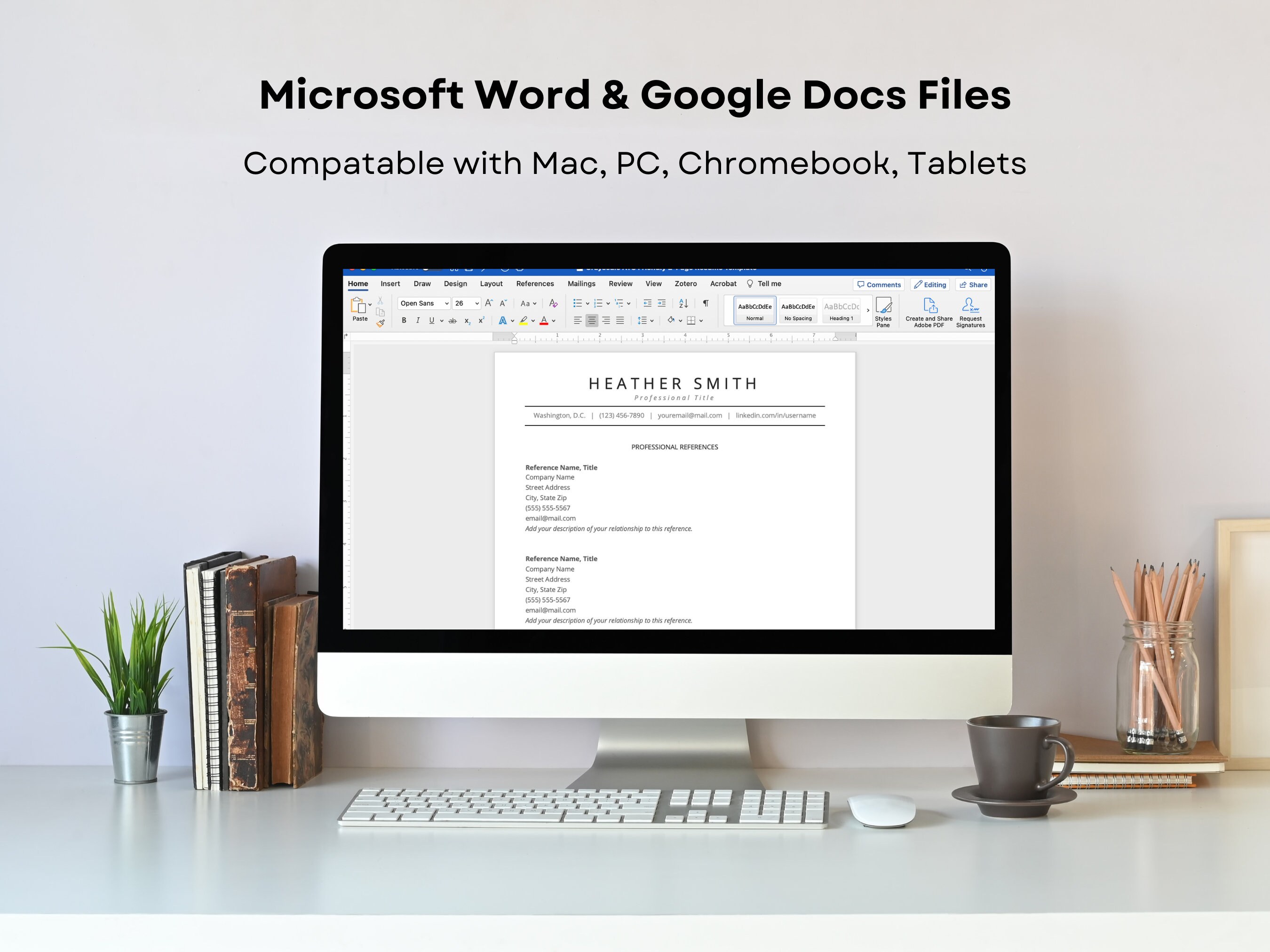Resume References Template for Word, Google Docs | Professional ...