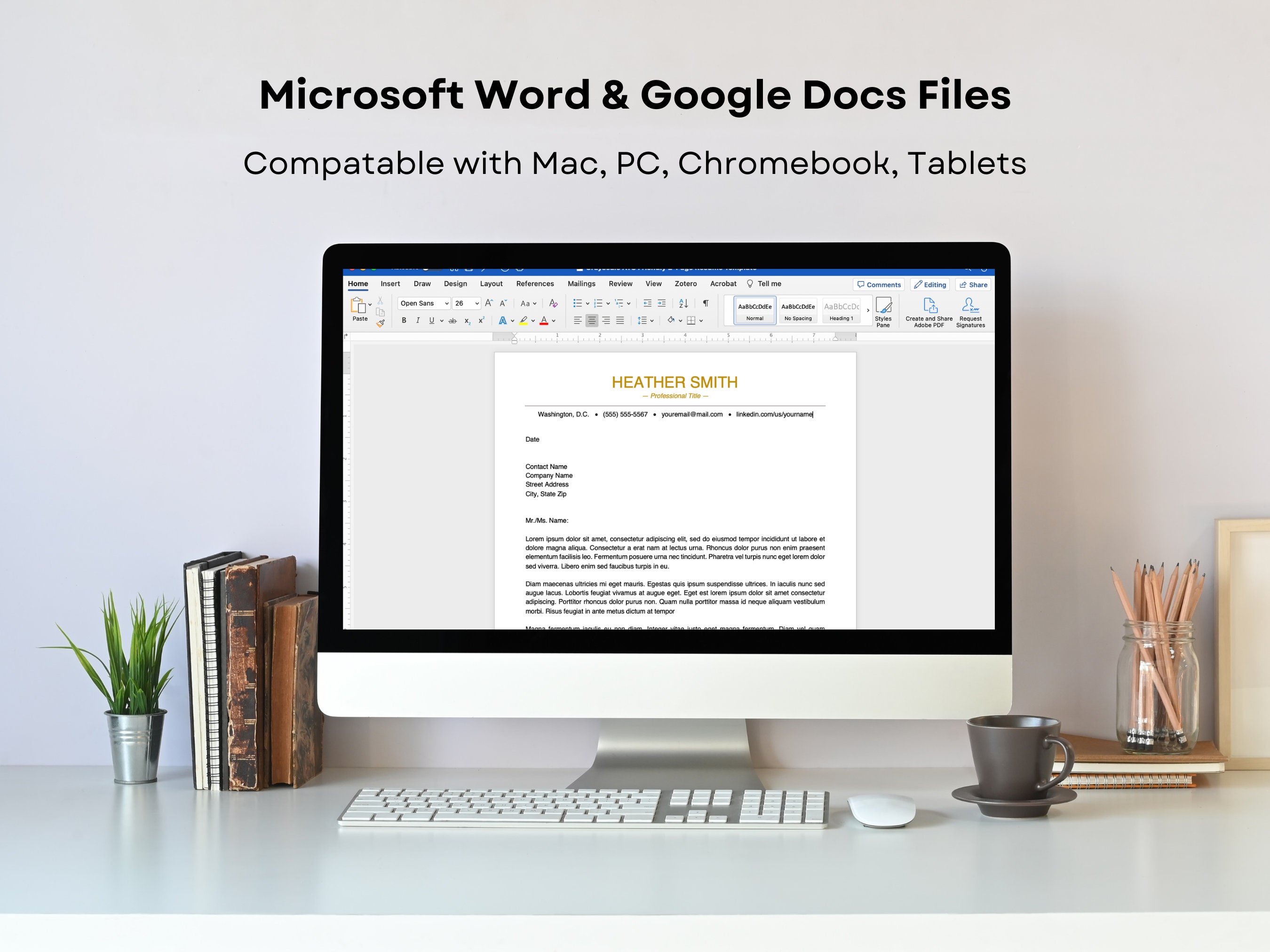 Cover Letter Template for Word, Google Docs | Professional Letter ...