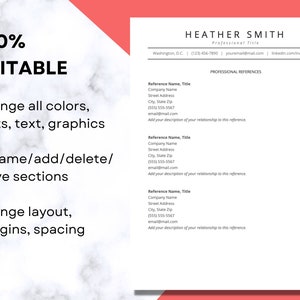 Resume References Template for Word, Google Docs | Professional ...
