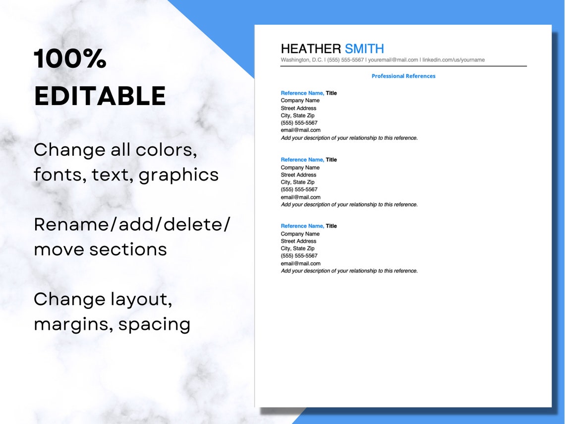 References Template for Word, Google Docs | Professional References ...