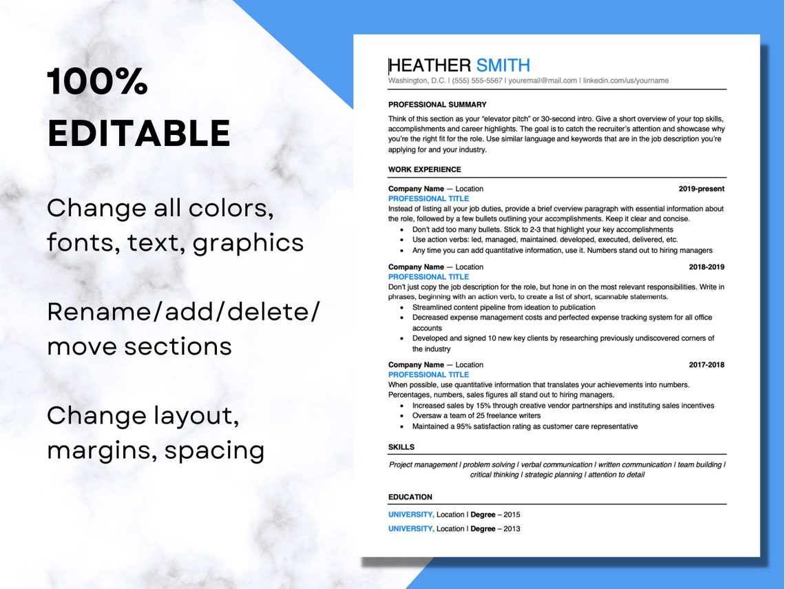 Modern Resume Template for Word, Google Docs | ATS Resume Template ...