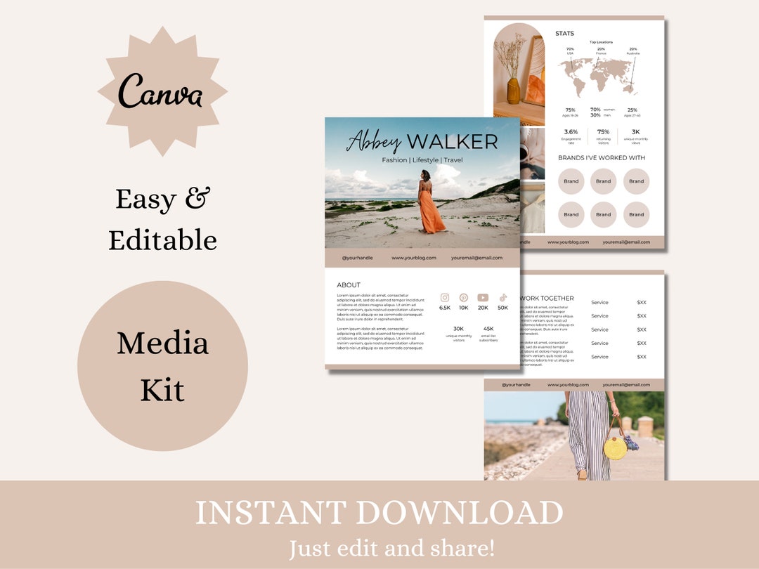 3-page Media Kit Canva Template for Bloggers, Influencers, Social Media ...