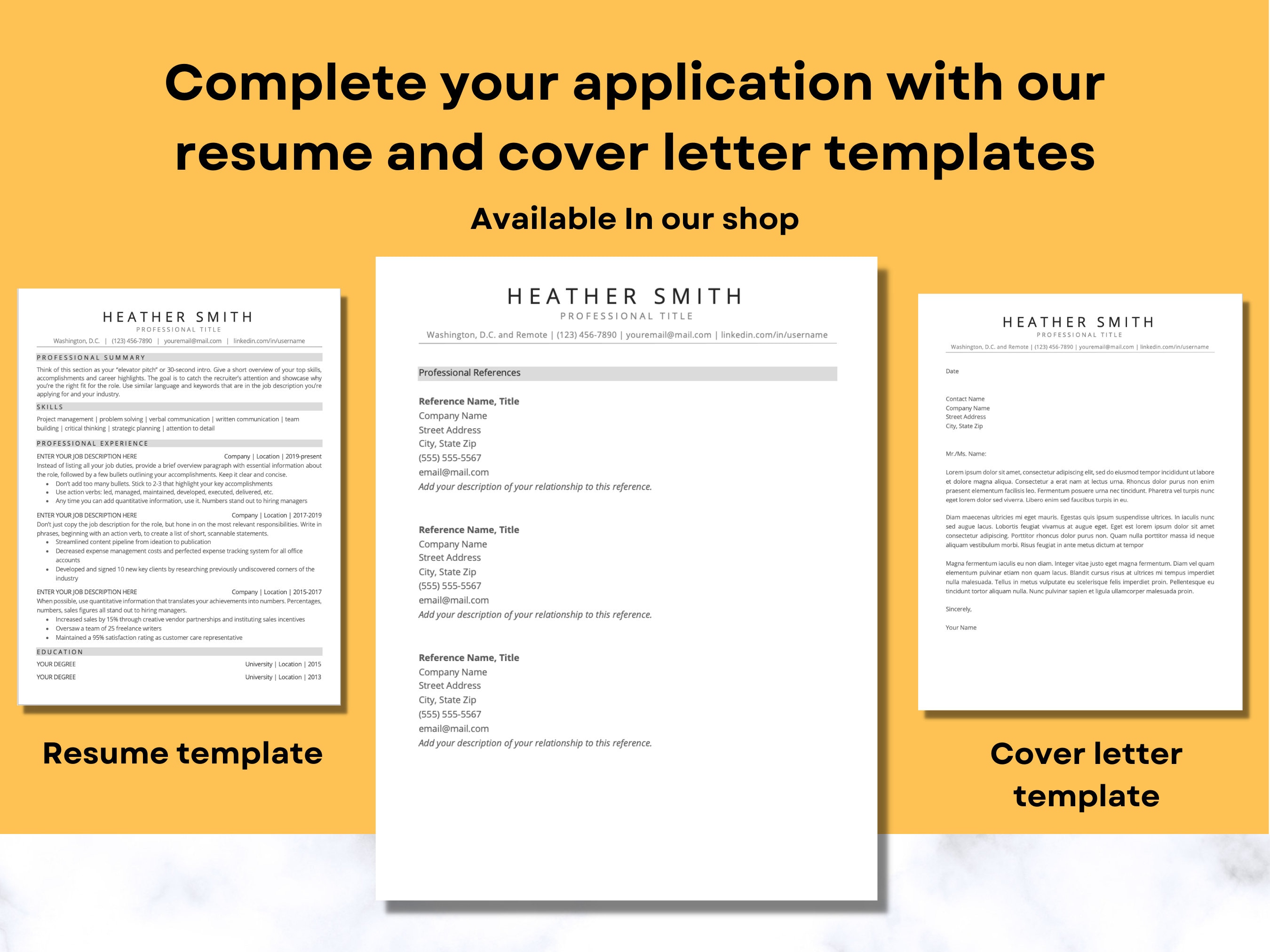 Resume References Template for Word, Google Docs | Professional ...