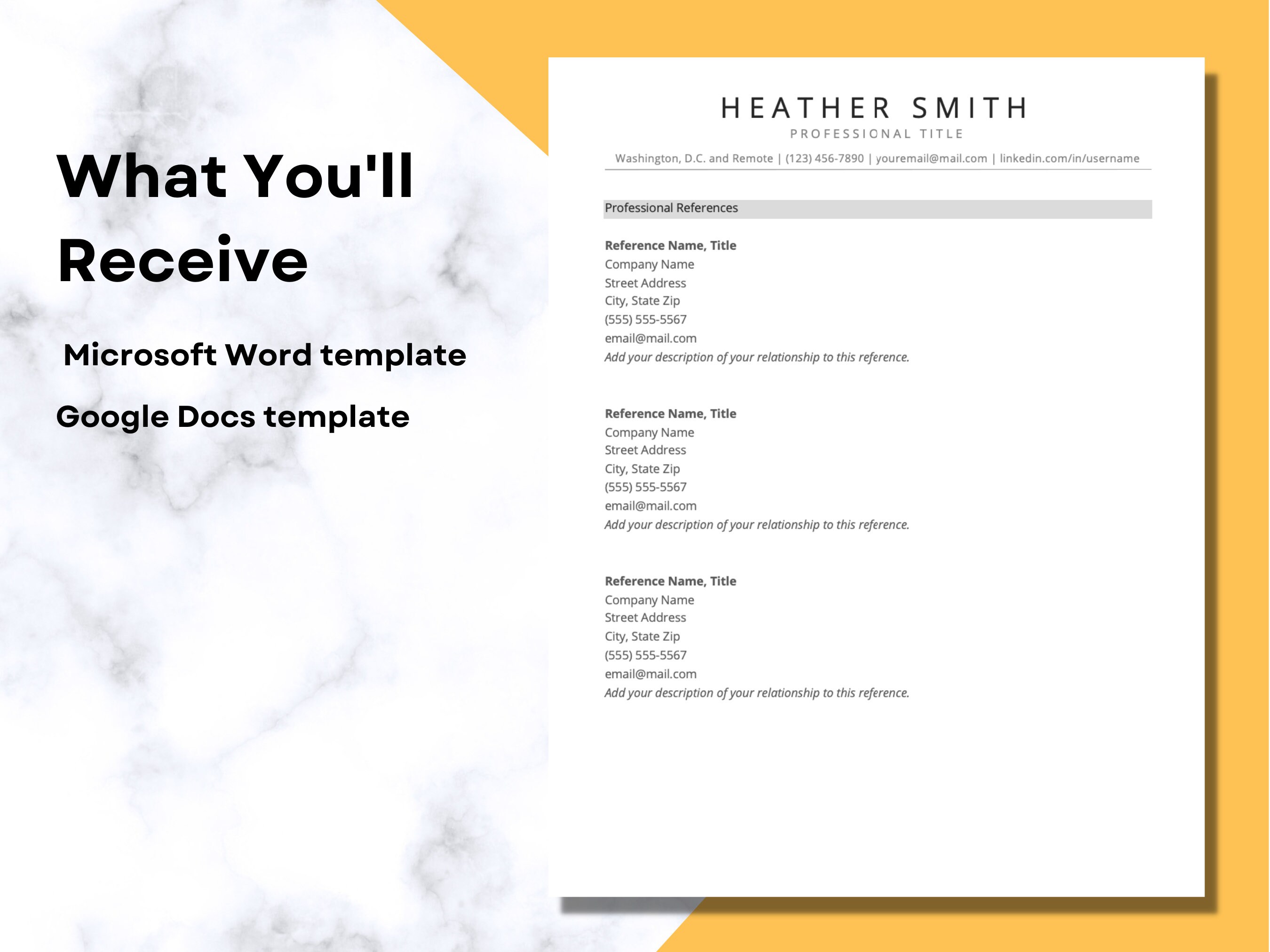 Resume References Template for Word, Google Docs | Professional ...