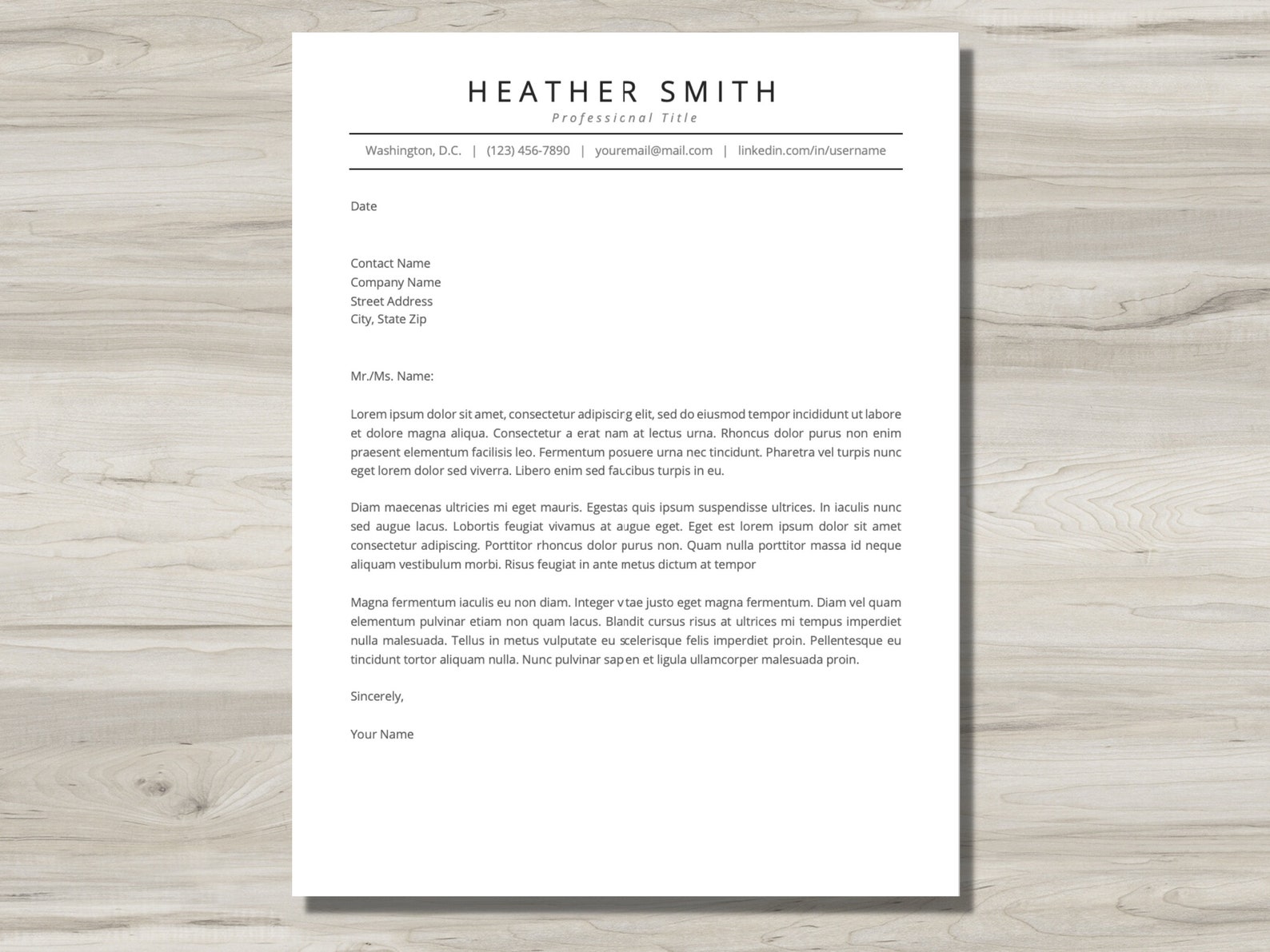 Minimalist, Professional Cover Letter Template - DIGITAL DOWNLOAD ...