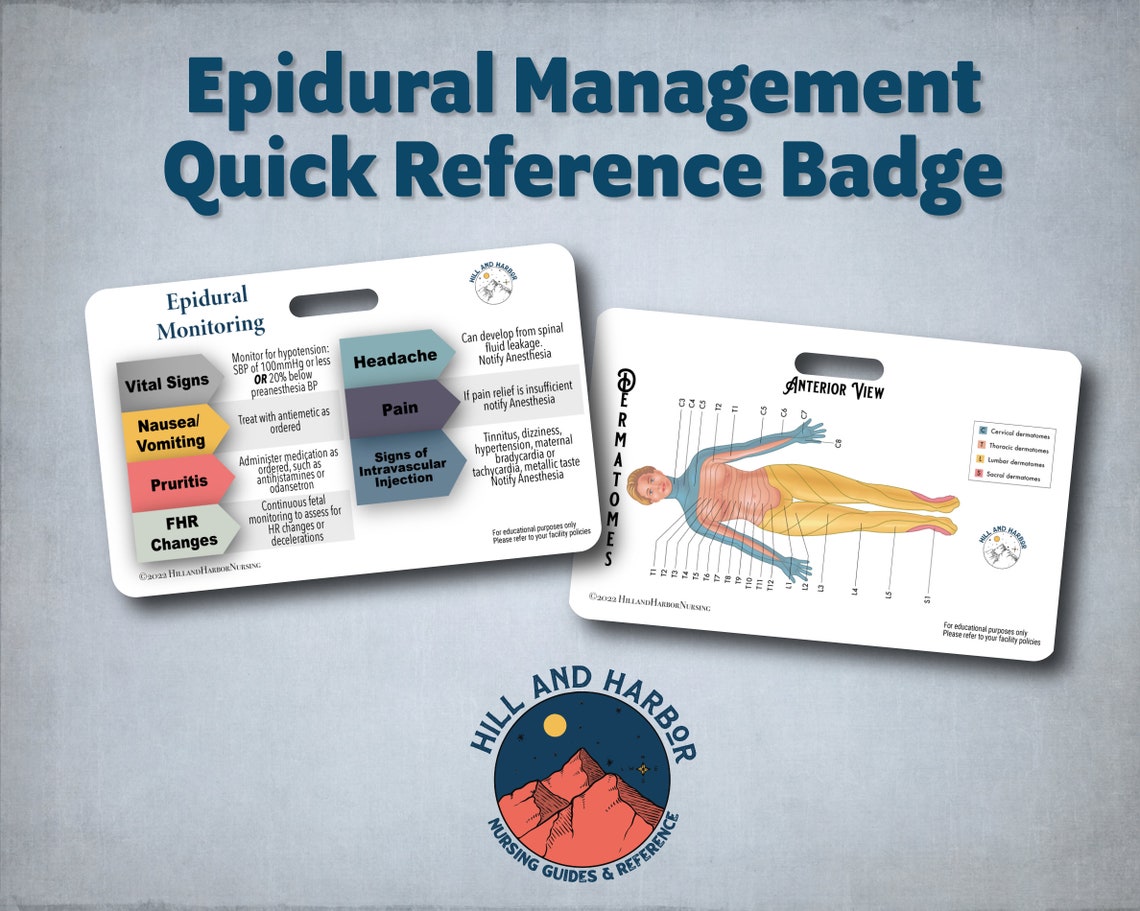 Epidural Monitoring Dermatomes Nursing Quick Reference Badge Cards 2x3 ...