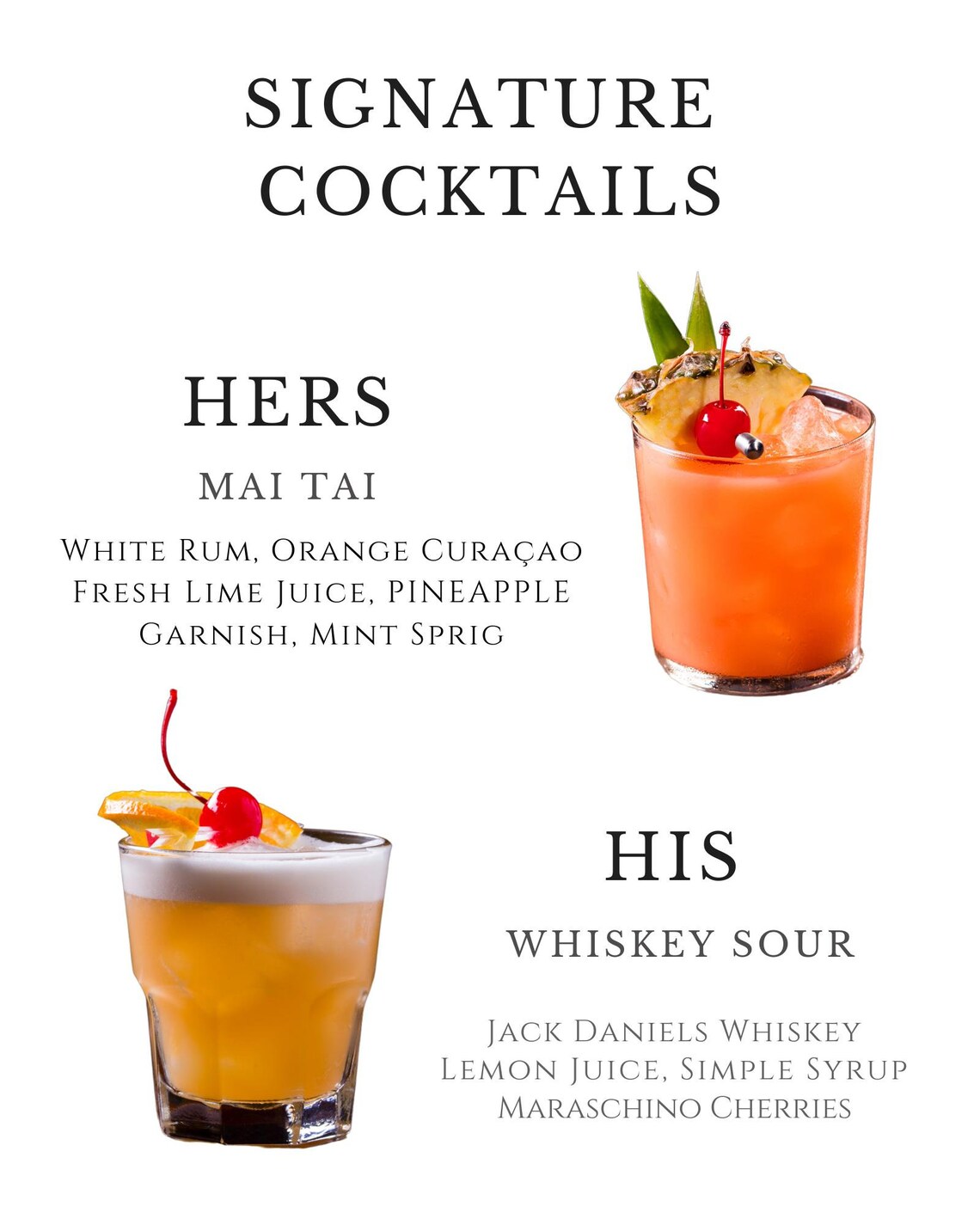 Custom Signature Cocktails Sign, Watercolor Cocktail Sign, Drink Menu ...