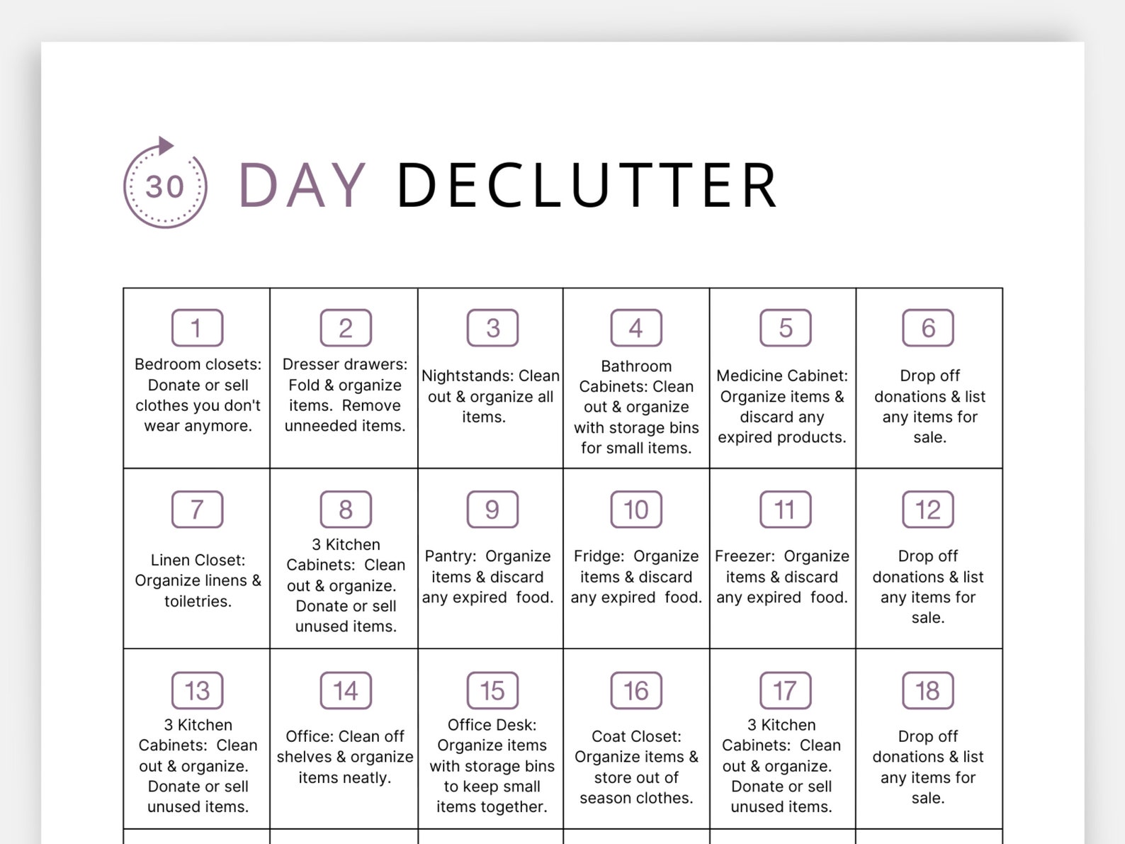 30 Day Declutter Challenge, Printable, Instant Download, Printable PDF ...