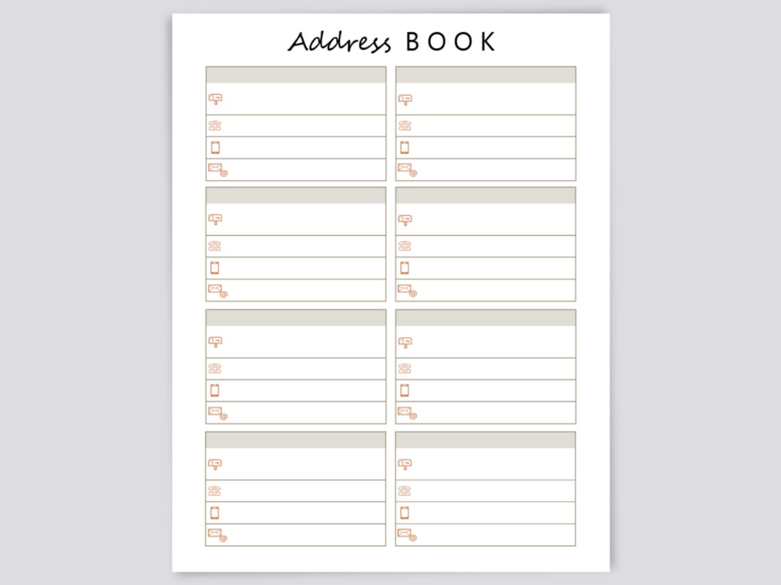 Address Book, Printable, Instant Download, Printable PDF, US Letter, A4 ...