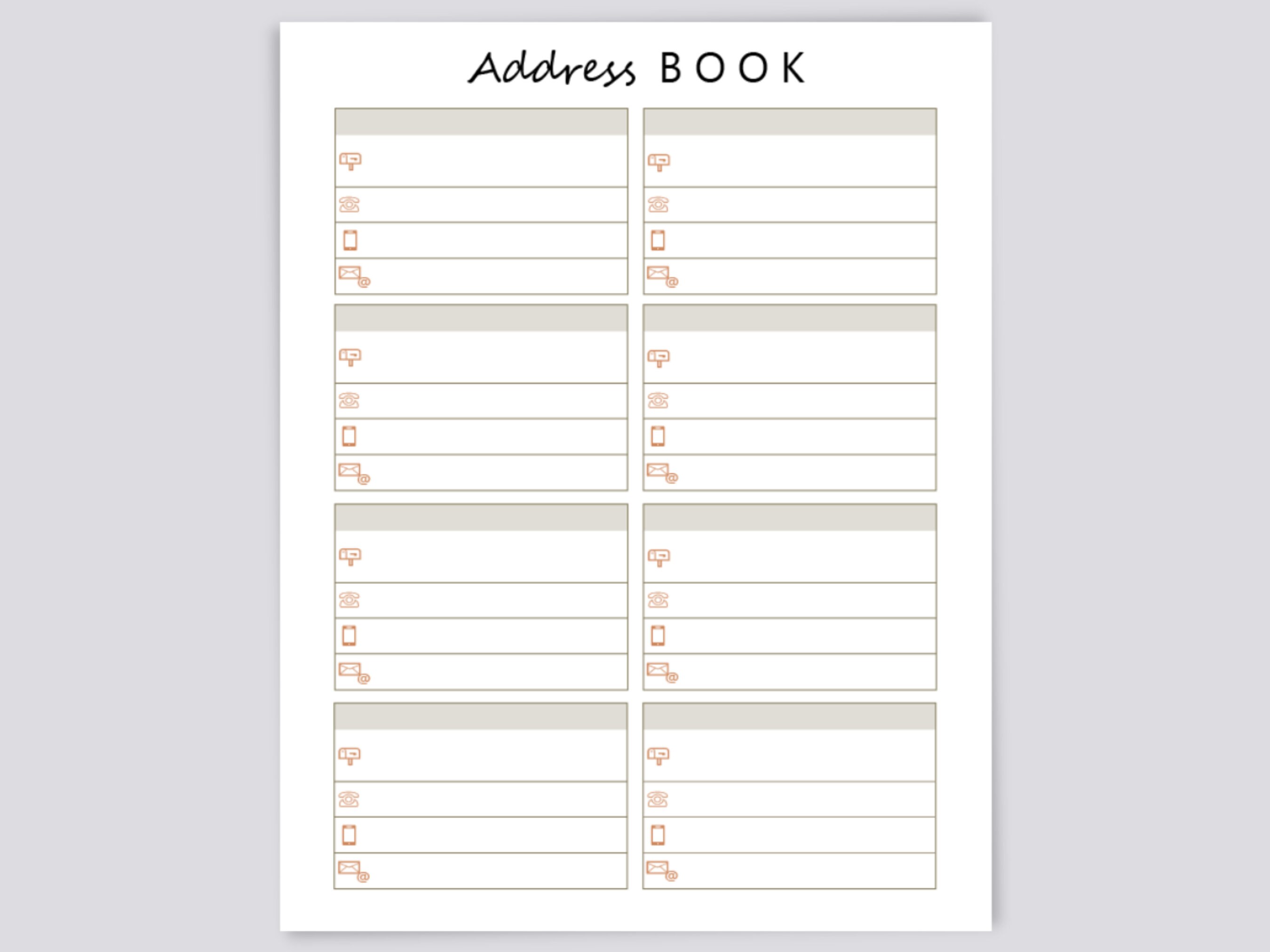 Address Book, Printable, Instant Download, Printable PDF, US Letter, A4 ...