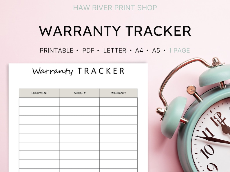 Warranty Tracker, Printable, Instant Download, Printable PDF, US Letter ...