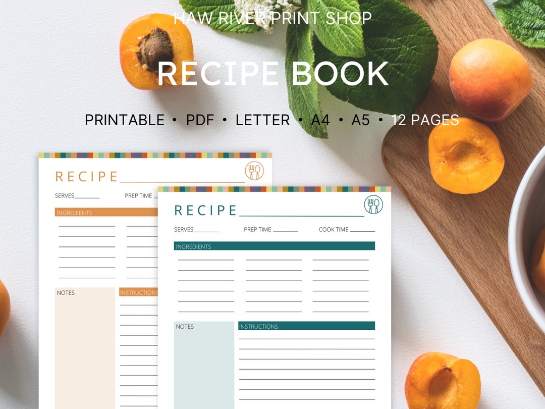Recipe Book, Recipe Pages, Printable, Instant Download, Printable PDF ...