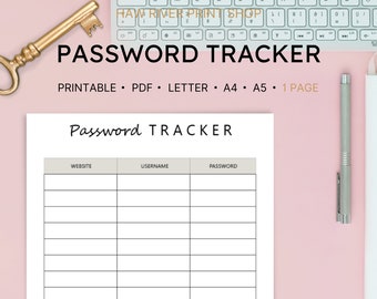 Password Tracker Printable, Username and Password, Instant Download, A4 ...