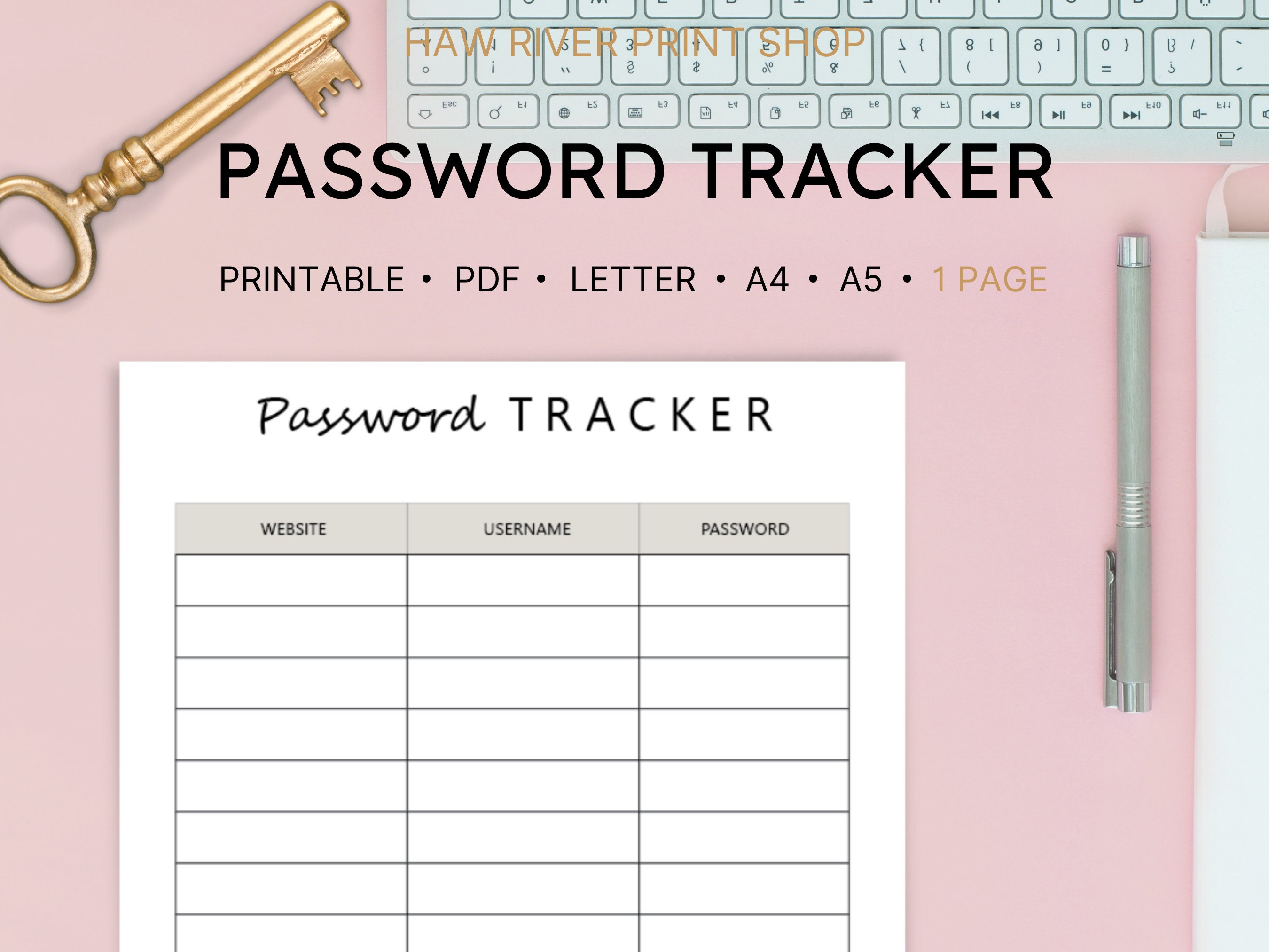 Password Tracker, Printable, Instant Download, Printable PDF, US Letter ...