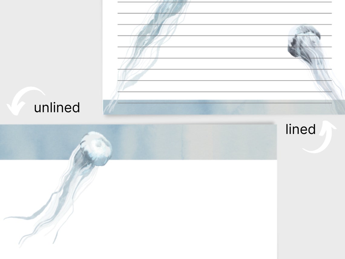Printable Stationary, Jellyfish, Note Paper, Letter Writing, Lined ...