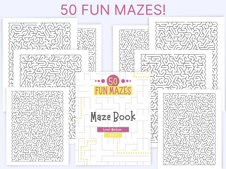 Maze Book, 50 Mazes, Level Medium, Printable, Instant Download ...