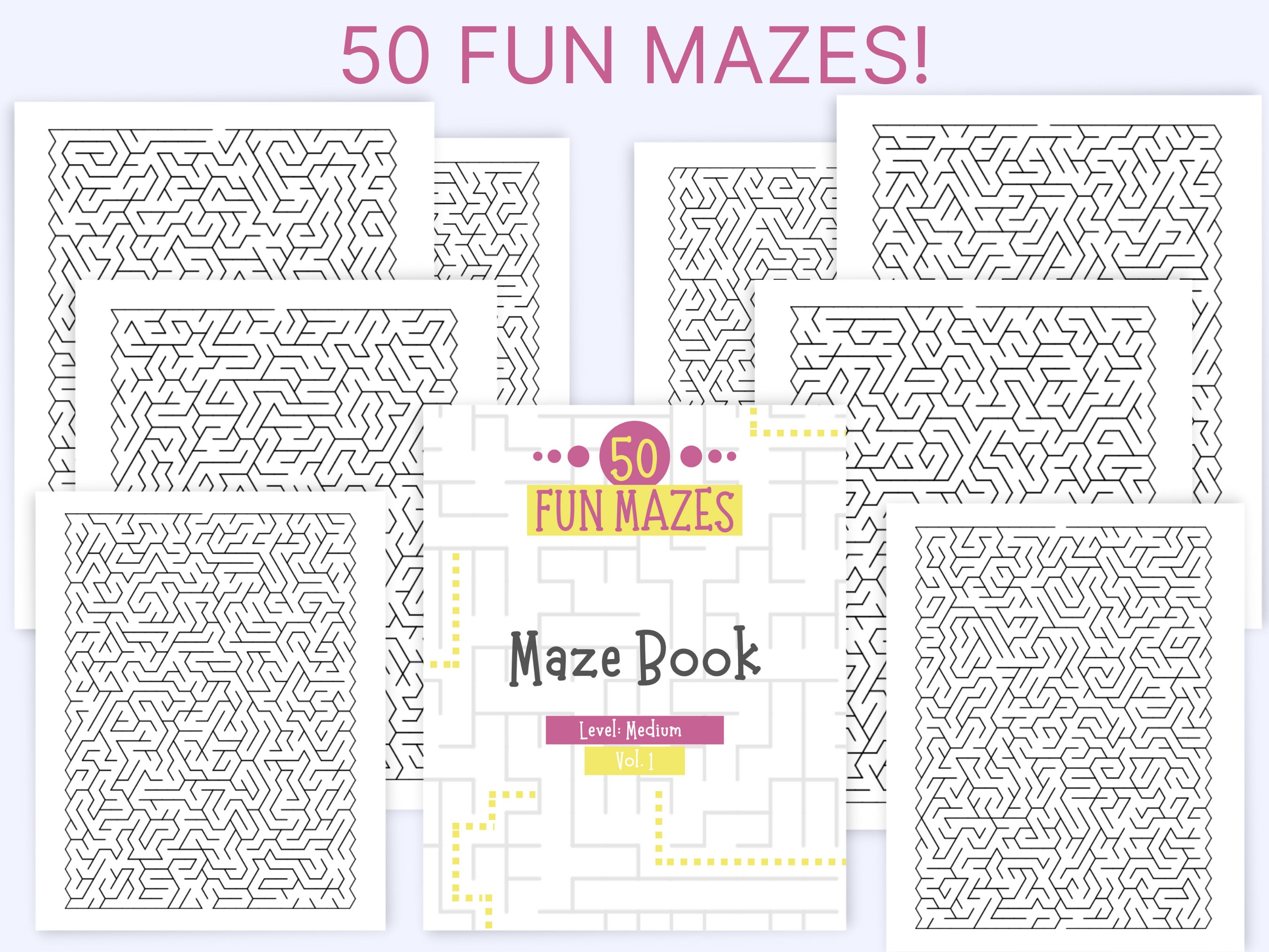 Maze Book, 50 Mazes, Level Medium, Printable, Instant Download ...