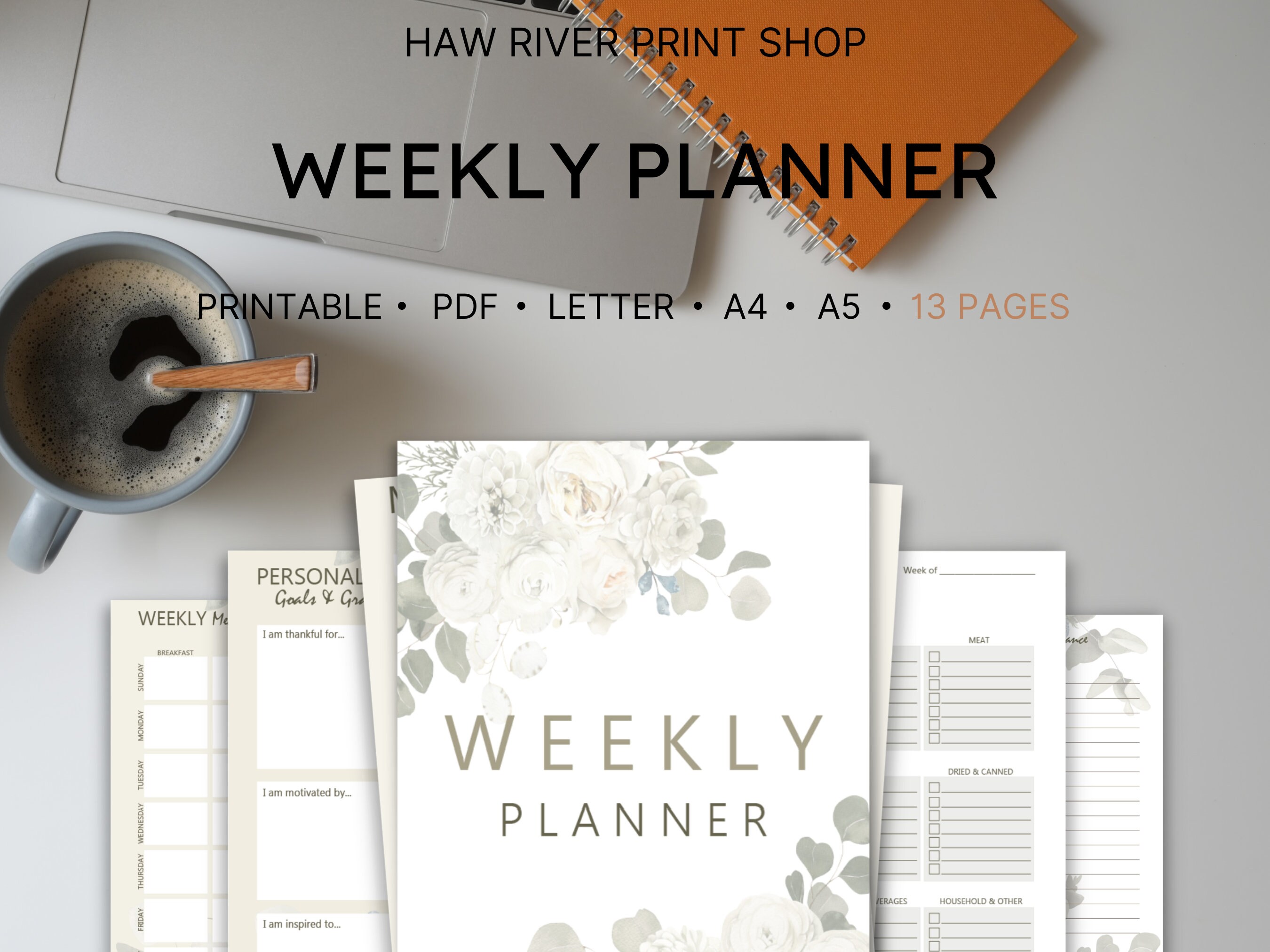 Weekly Planner, Floral, Printable, Organizer, Student Planner ...