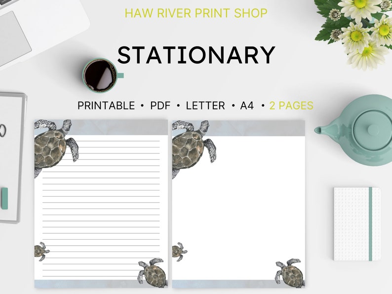 Printable Stationary, Sea Turtles, Note Paper, Letter Writing, Lined ...