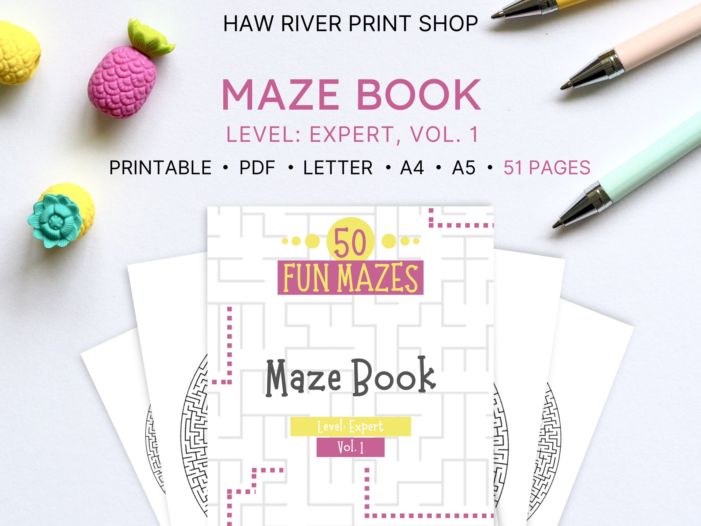 Maze Book, 50 Mazes, Level Expert, Printable, Instant Download ...