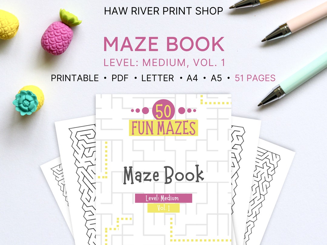 Maze Book, 50 Mazes, Level Medium, Printable, Instant Download ...