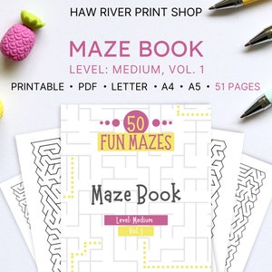 Maze Book, 50 Mazes, Level Medium, Printable, Instant Download ...