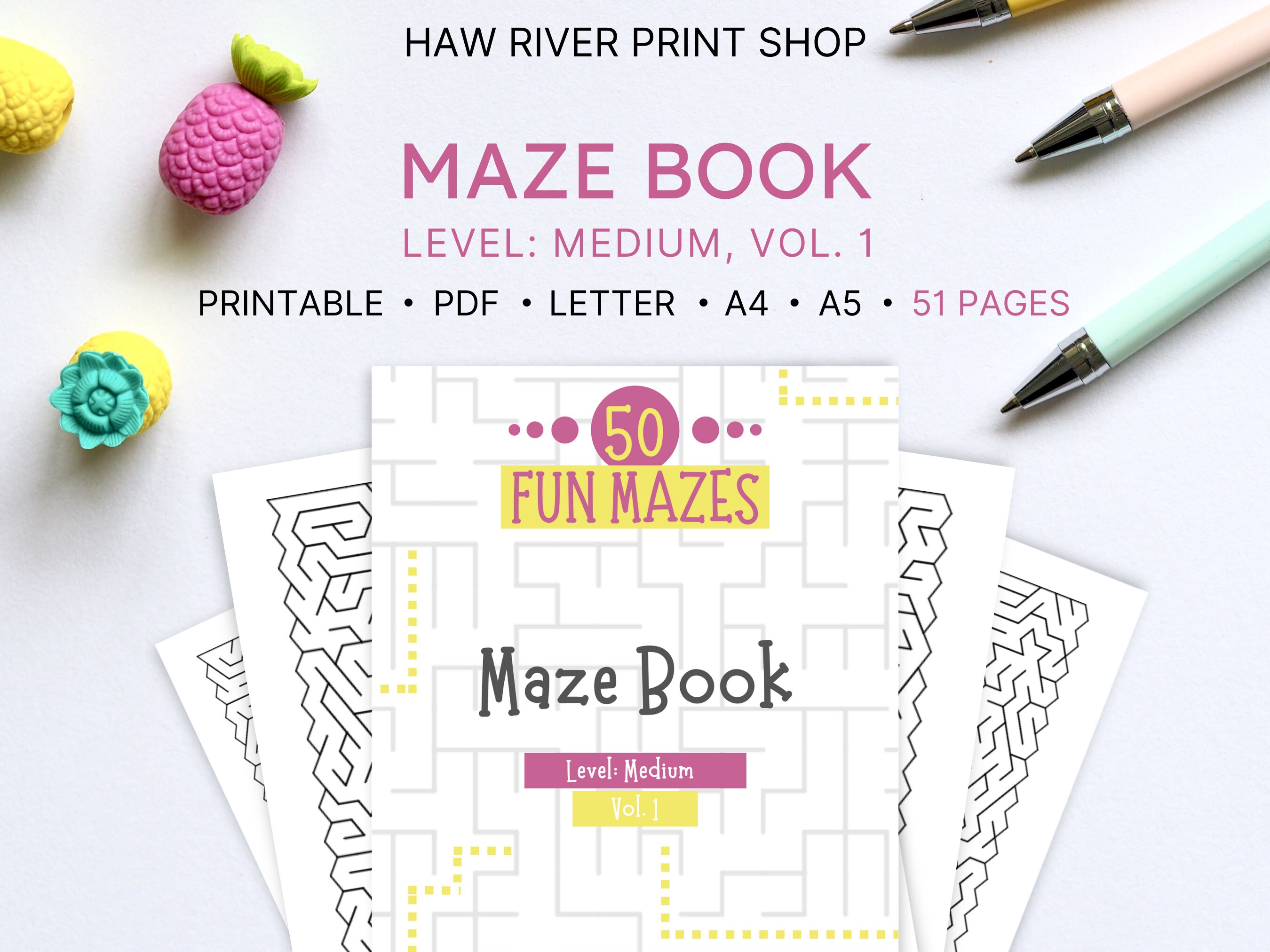 Maze Book, 50 Mazes, Level Medium, Printable, Instant Download ...