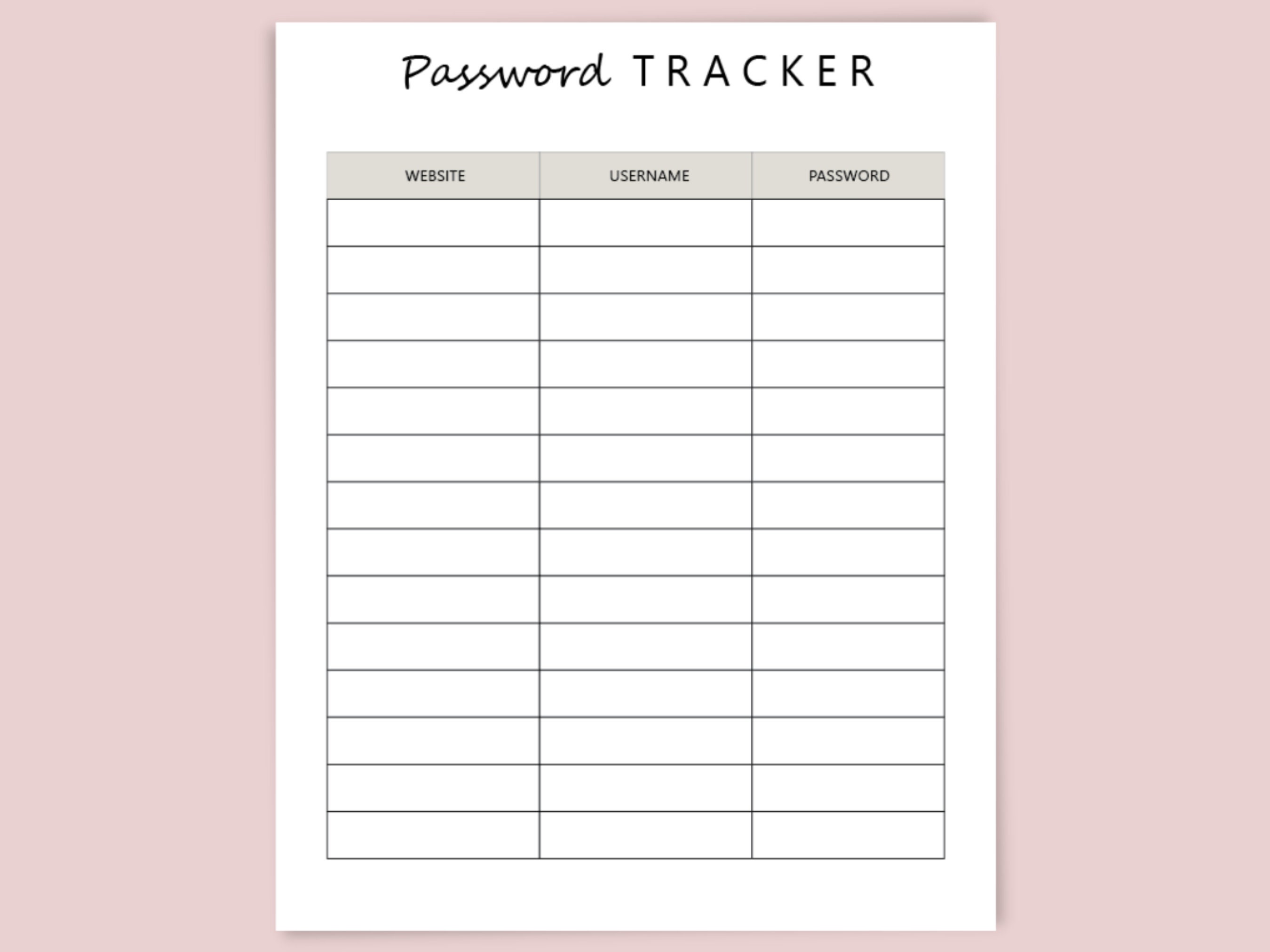 Password Tracker, Printable, Instant Download, Printable PDF, US Letter ...