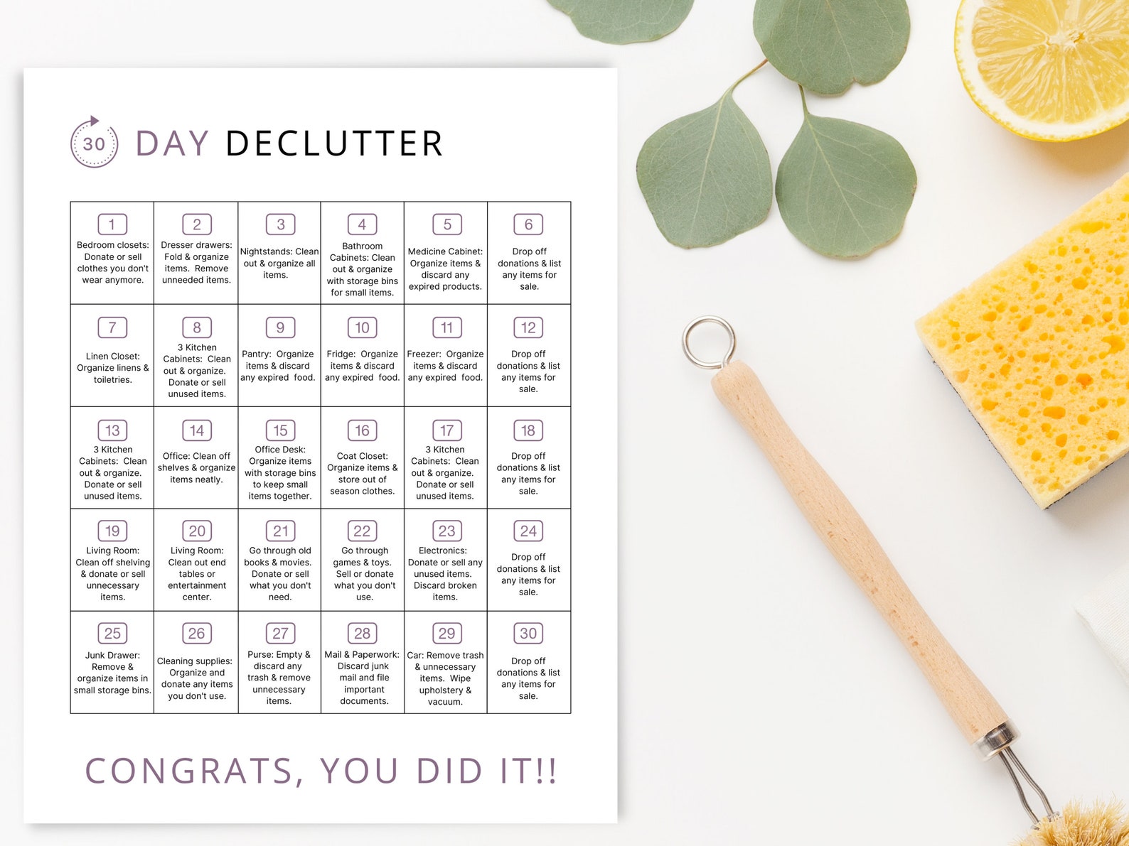30 Day Declutter Challenge, Printable, Instant Download, Printable PDF ...