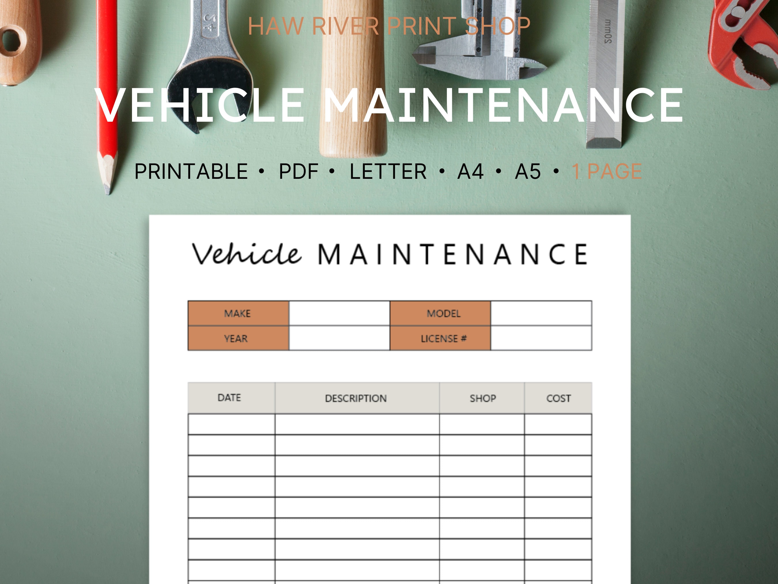 Vehicle Maintenance, Printable, Instant Download, Printable PDF, US ...