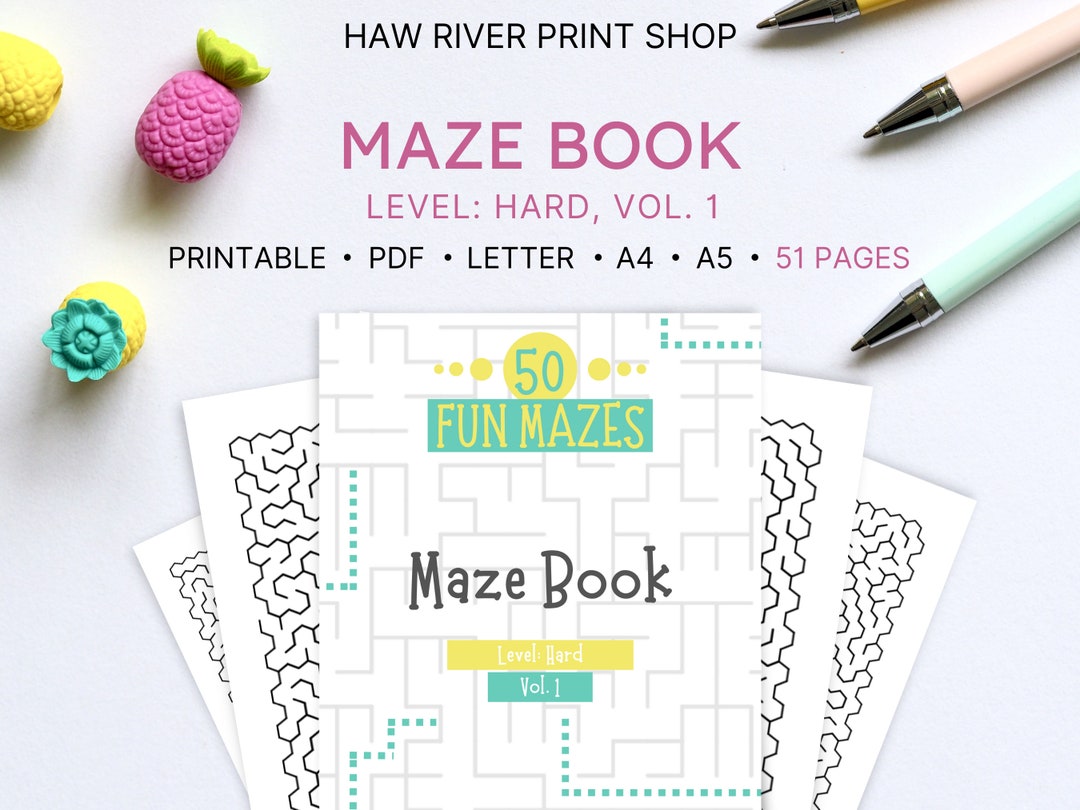 Maze Book, 50 Mazes, Level Hard, Printable, Instant Download, Printable ...