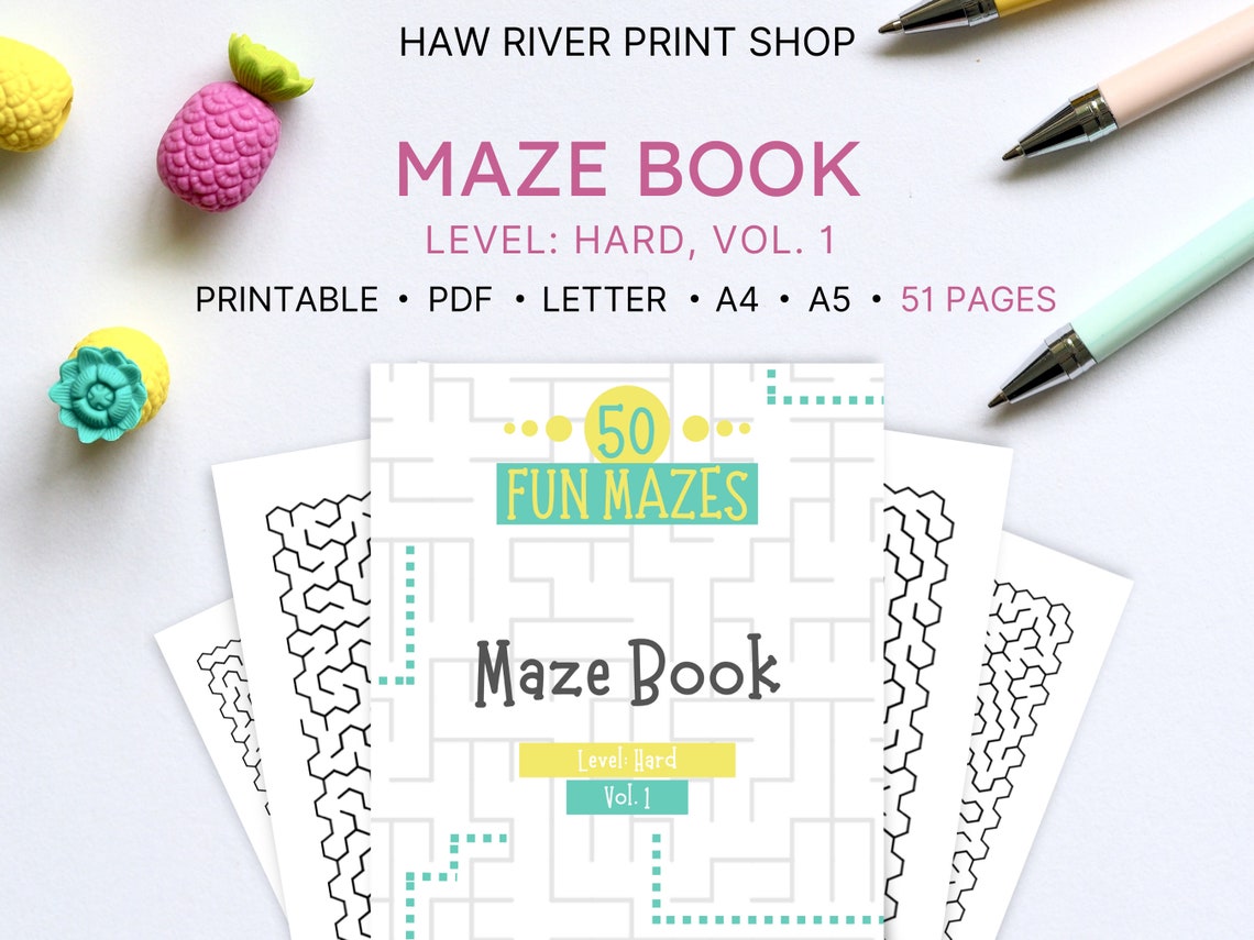 Maze Book, 50 Mazes, Level Hard, Printable, Instant Download, Printable ...