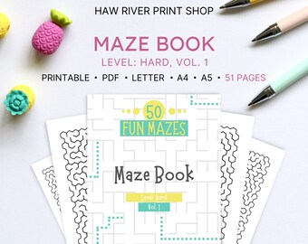 Maze Book, 50 Mazes, Level Easy, Printable, Instant Download, Printable ...
