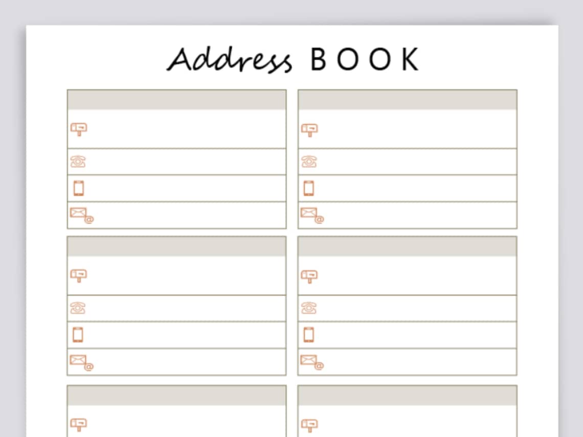 Address Book, Printable, Instant Download, Printable PDF, US Letter, A4 ...