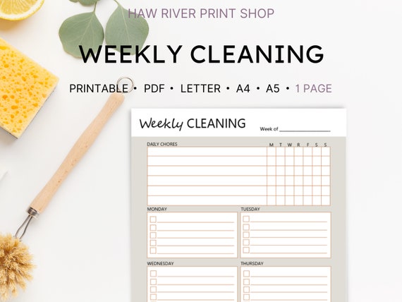 Weekly Cleaning Printable Instant Download Printable PDF | Etsy