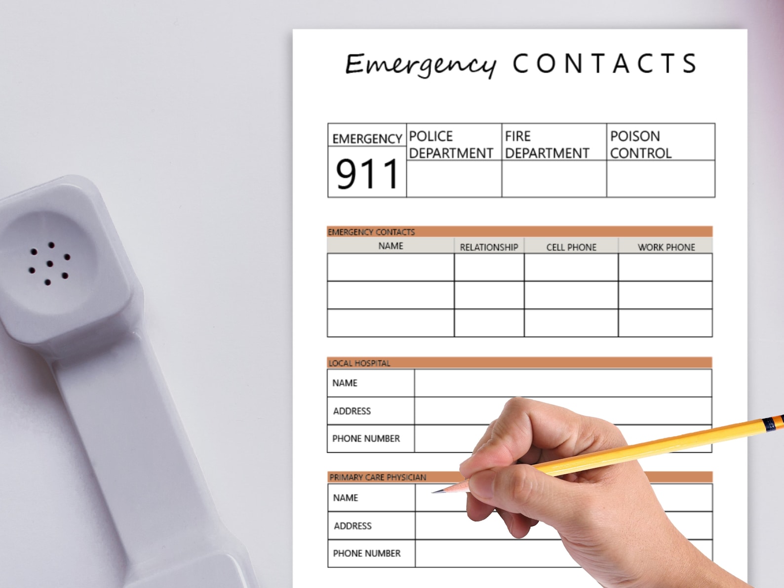 Emergency Contacts, Printable, Instant Download, Printable PDF, US ...