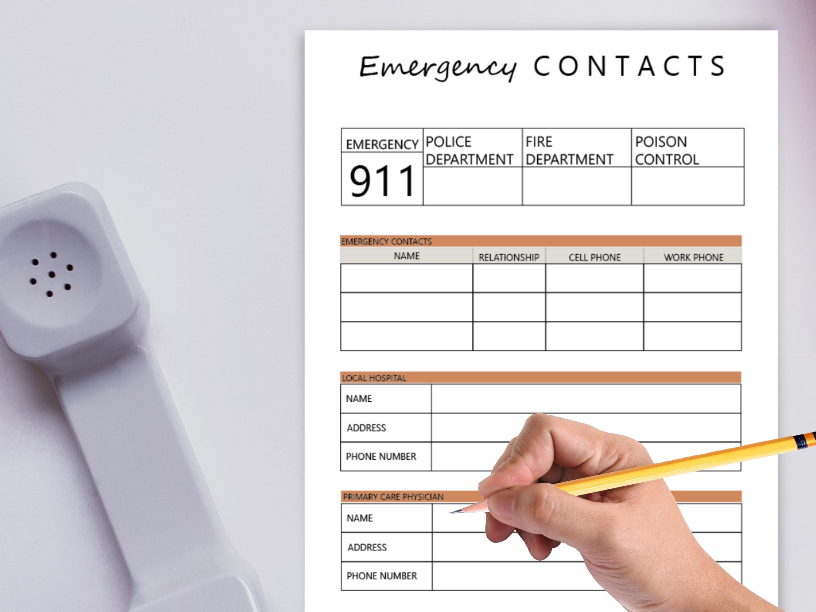 Emergency Contacts, Printable, Instant Download, Printable PDF, US ...