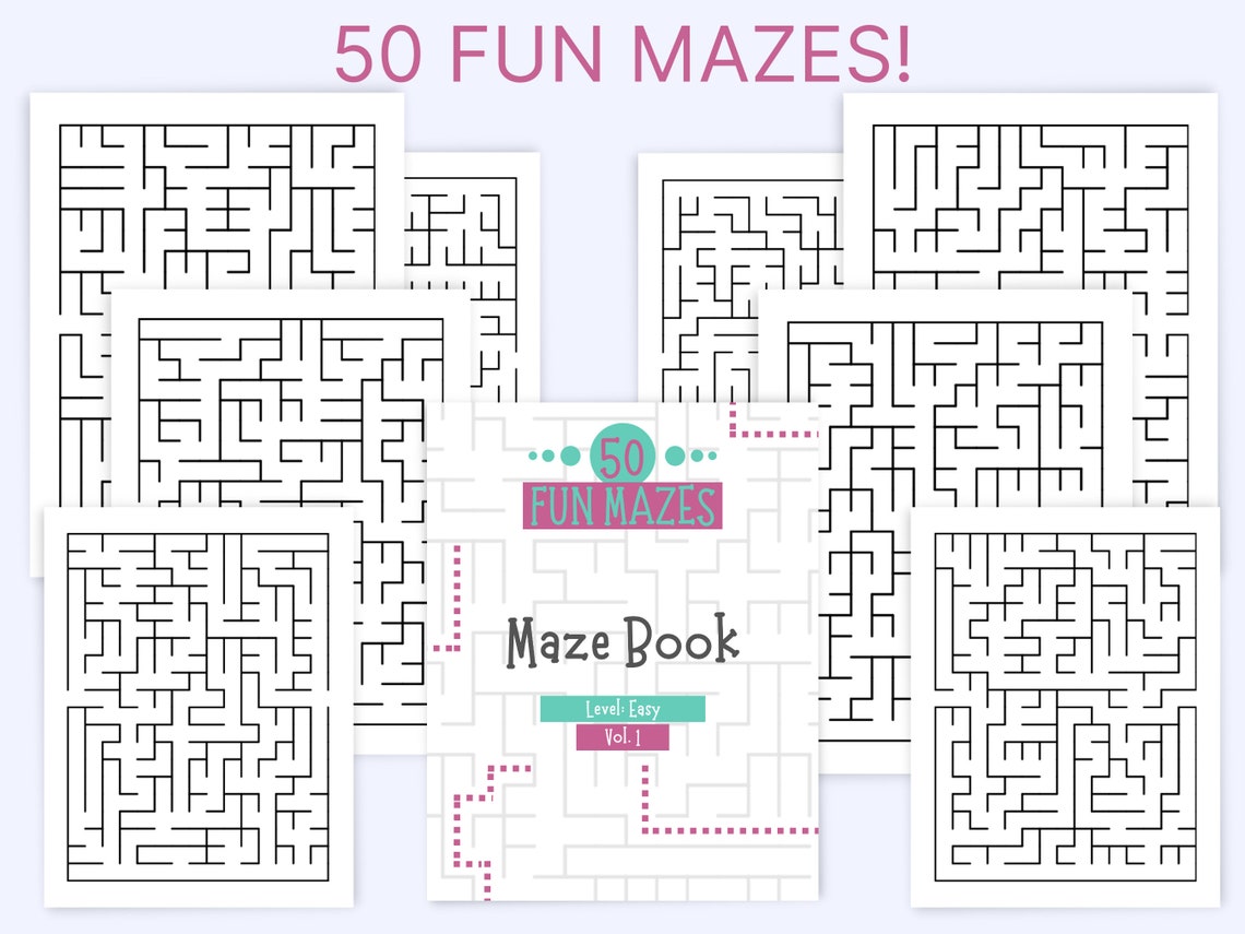 Maze Book, 50 Mazes, Level Easy, Printable, Instant Download, Printable ...