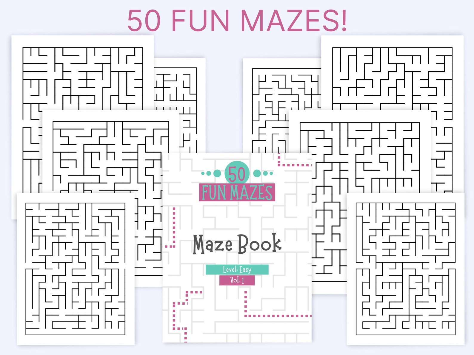 Maze Book, 50 Mazes, Level Easy, Printable, Instant Download, Printable ...