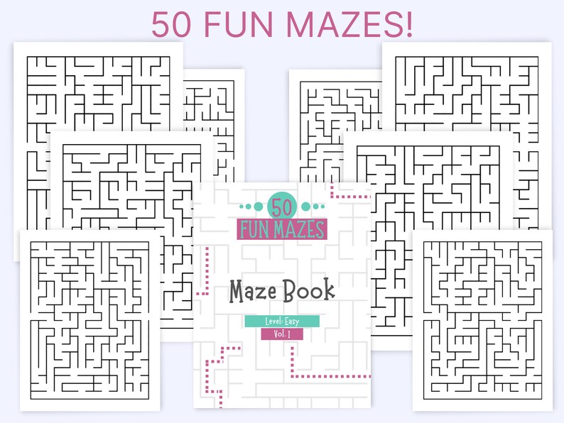 Maze Book, 50 Mazes, Level Easy, Printable, Instant Download, Printable ...