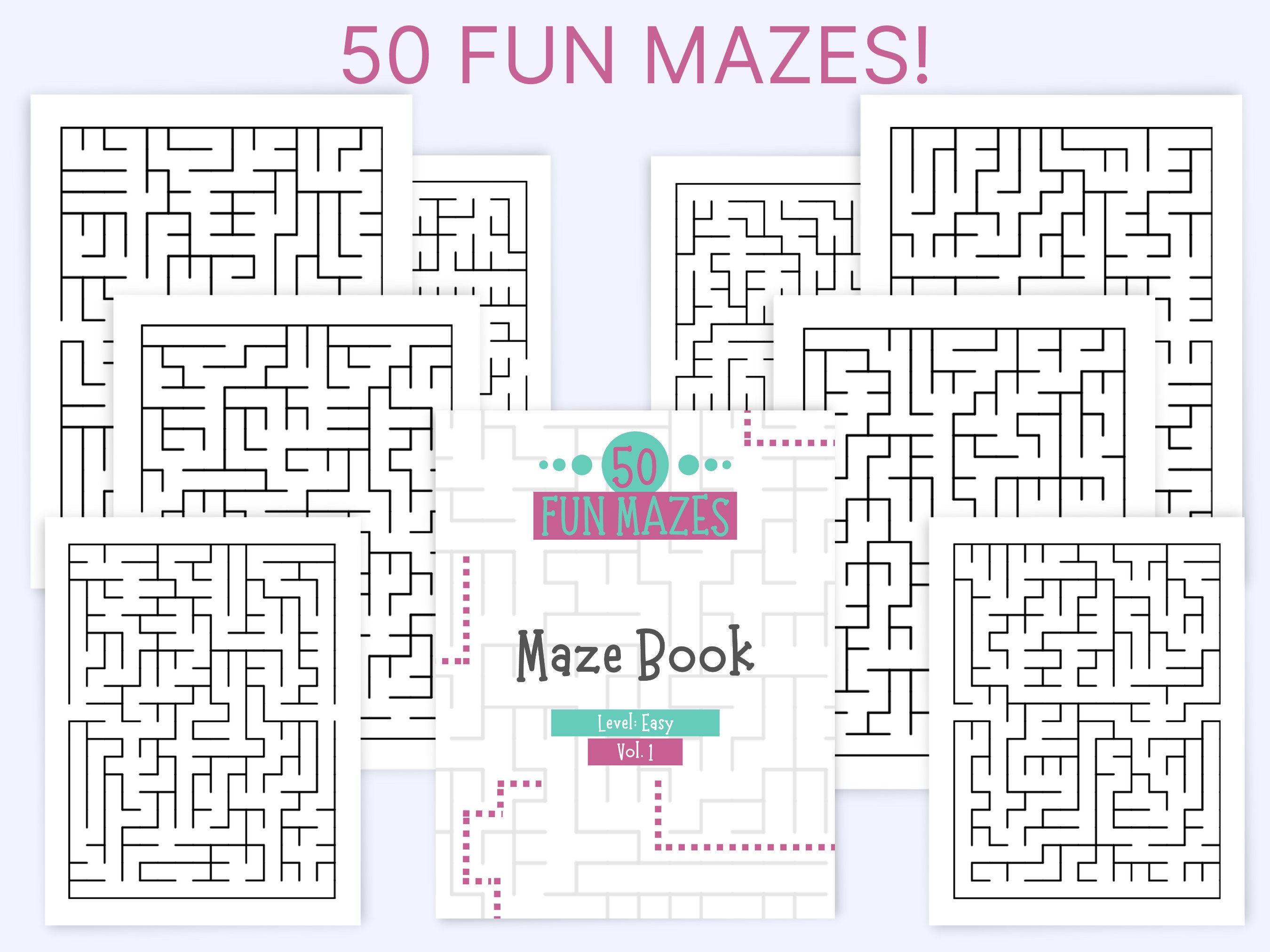 Maze Book, 50 Mazes, Level Easy, Printable, Instant Download, Printable ...