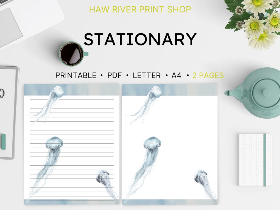 Printable Stationary, Jellyfish, Note Paper, Letter Writing, Lined ...