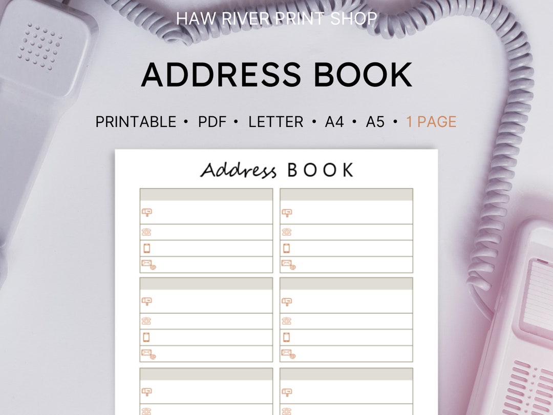 Address Book, Printable, Instant Download, Printable PDF, US Letter, A4 ...