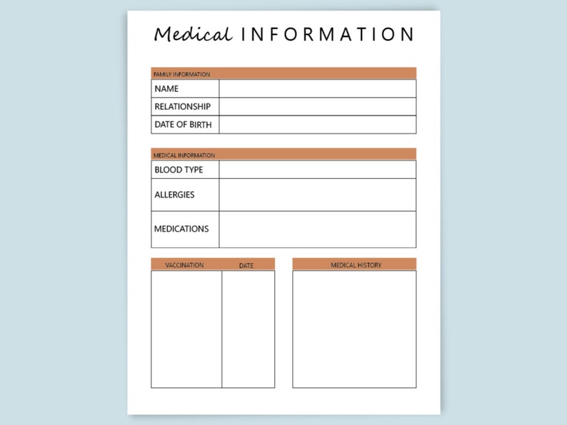 Medical Information, Printable, Instant Download, Printable PDF, US ...