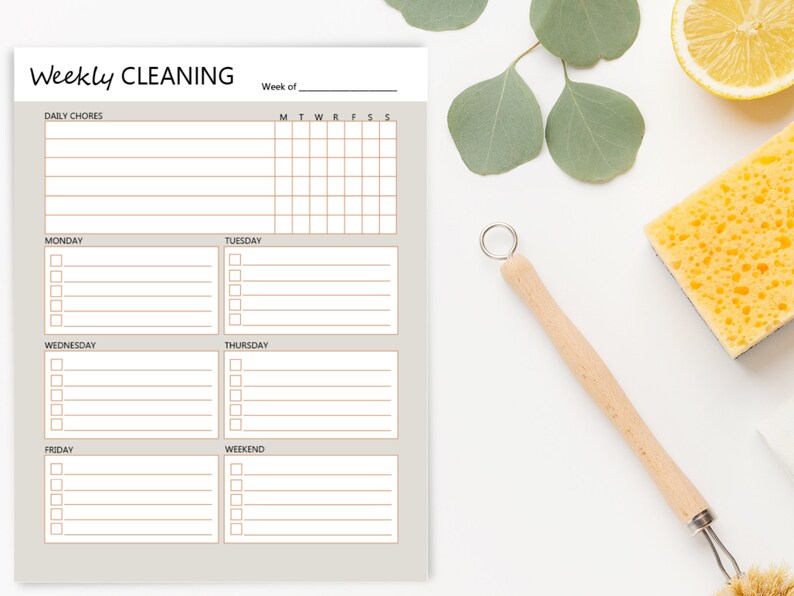 Weekly Cleaning, Printable, Instant Download, Printable PDF, US Letter ...