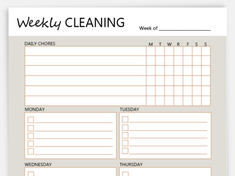 Weekly Cleaning, Printable, Instant Download, Printable PDF, US Letter ...