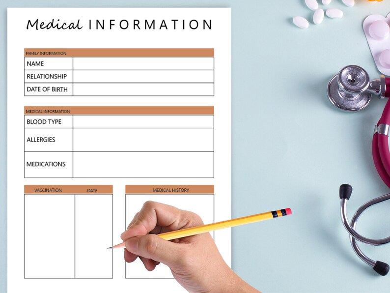 Medical Information, Printable, Instant Download, Printable PDF, US ...