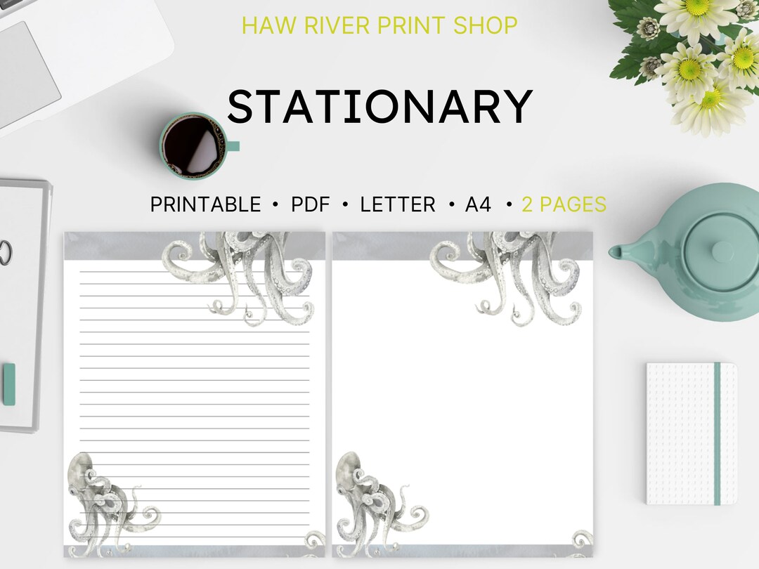 Printable Stationary, Octopus, Note Paper, Letter Writing, Lined ...