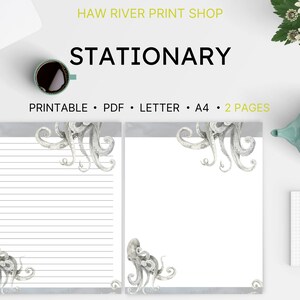 Printable Stationary, Octopus, Note Paper, Letter Writing, Lined ...
