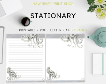 Printable Stationary, Whales, Note Paper, Letter Writing, Lined ...